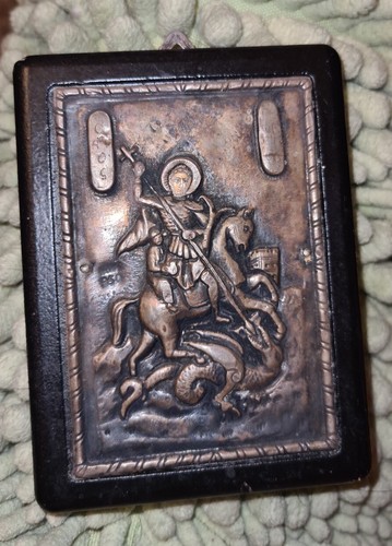 Greek Bizantine Religious Icon Pure Silver .950 Angel Michael Slaying ...