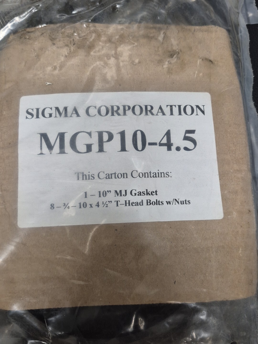SIGMA CORPORATION MJ Gasket MGP10-4.5 10" Gasket And T-Head Bolts/nuts ...