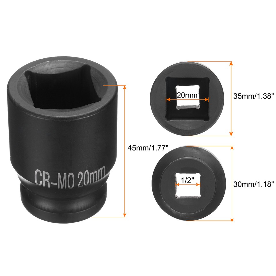 4 Point Square Socket 1/2" Drive 20mm Metric CR-MO Square Impact Wheel ...