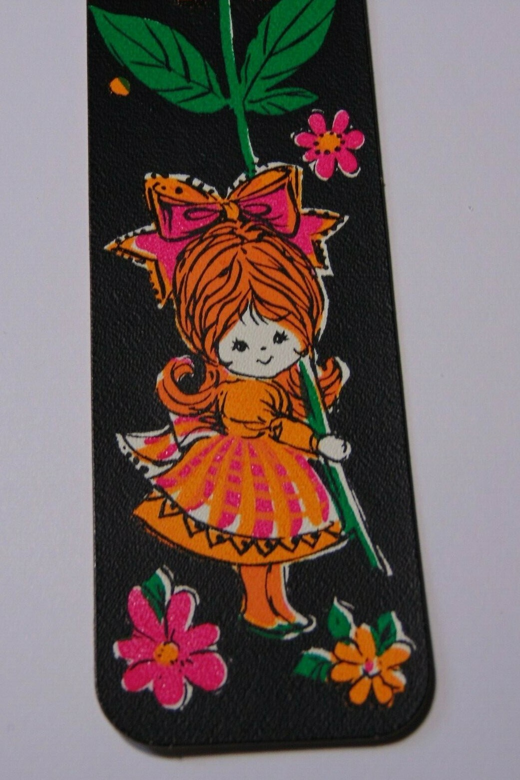 1970s Hallmark Leather Bookmark COLORFUL Girl Holding Flower Power ...