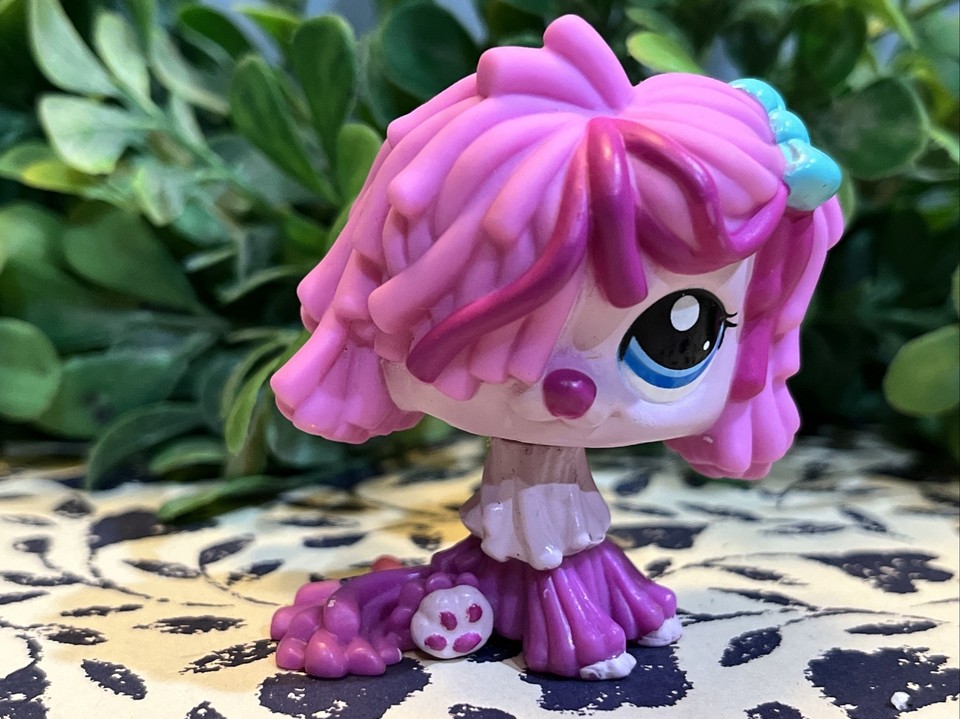 Littlest Pet Shop 2487 LPS Authentic Pink Komondor Mop Dog Teal Bow ...