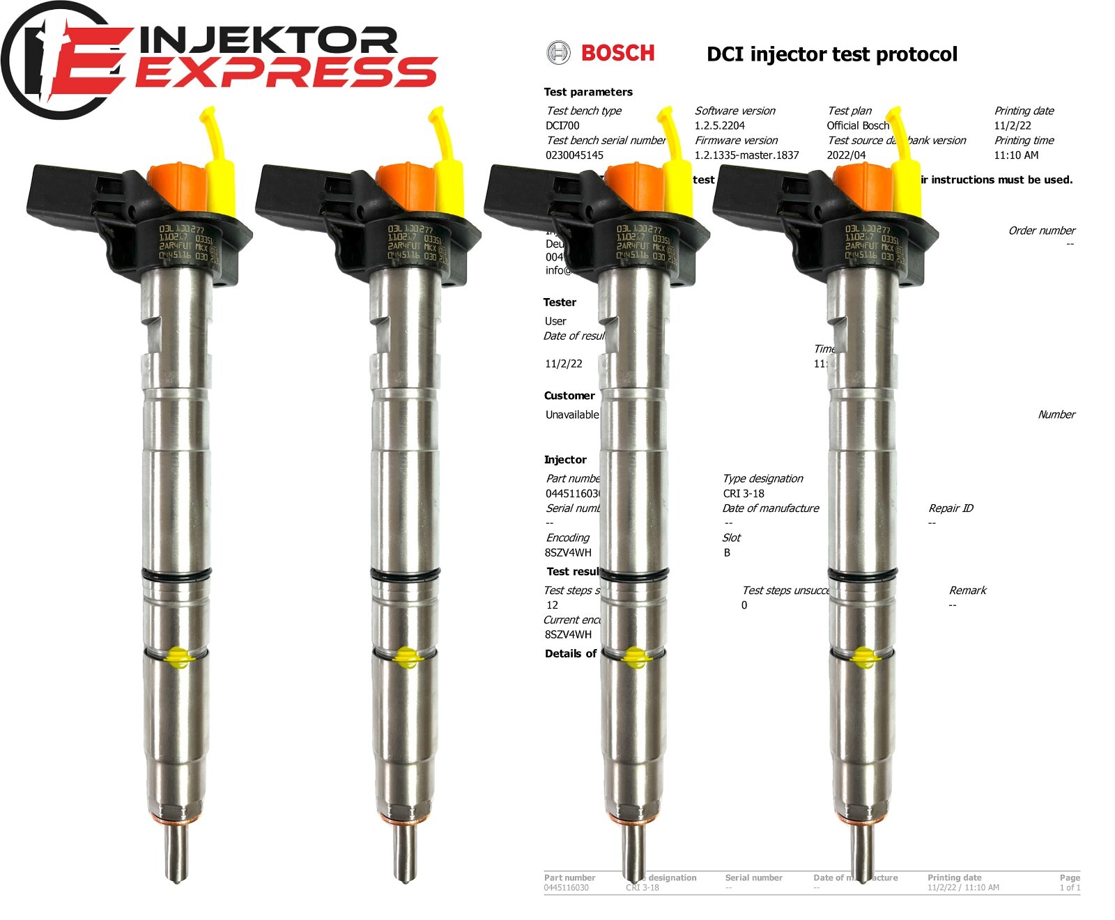0445116030 03L130277 4x Injektor Einspritzdüse BOSCH VW AUDI SEAT SKODA ...