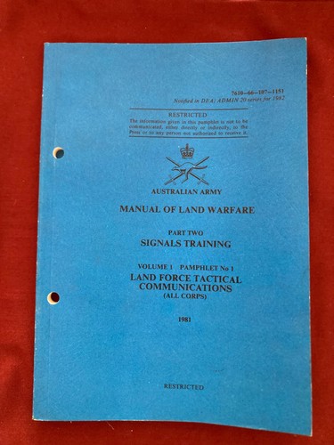 VIETNAM Australian Army INFANTRY SIGNALS TRAINING Pam MANUAL ANZAC ...