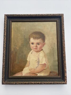 ANTIQUE Edith White Painting Baby Boy Child Infant Famous California ...