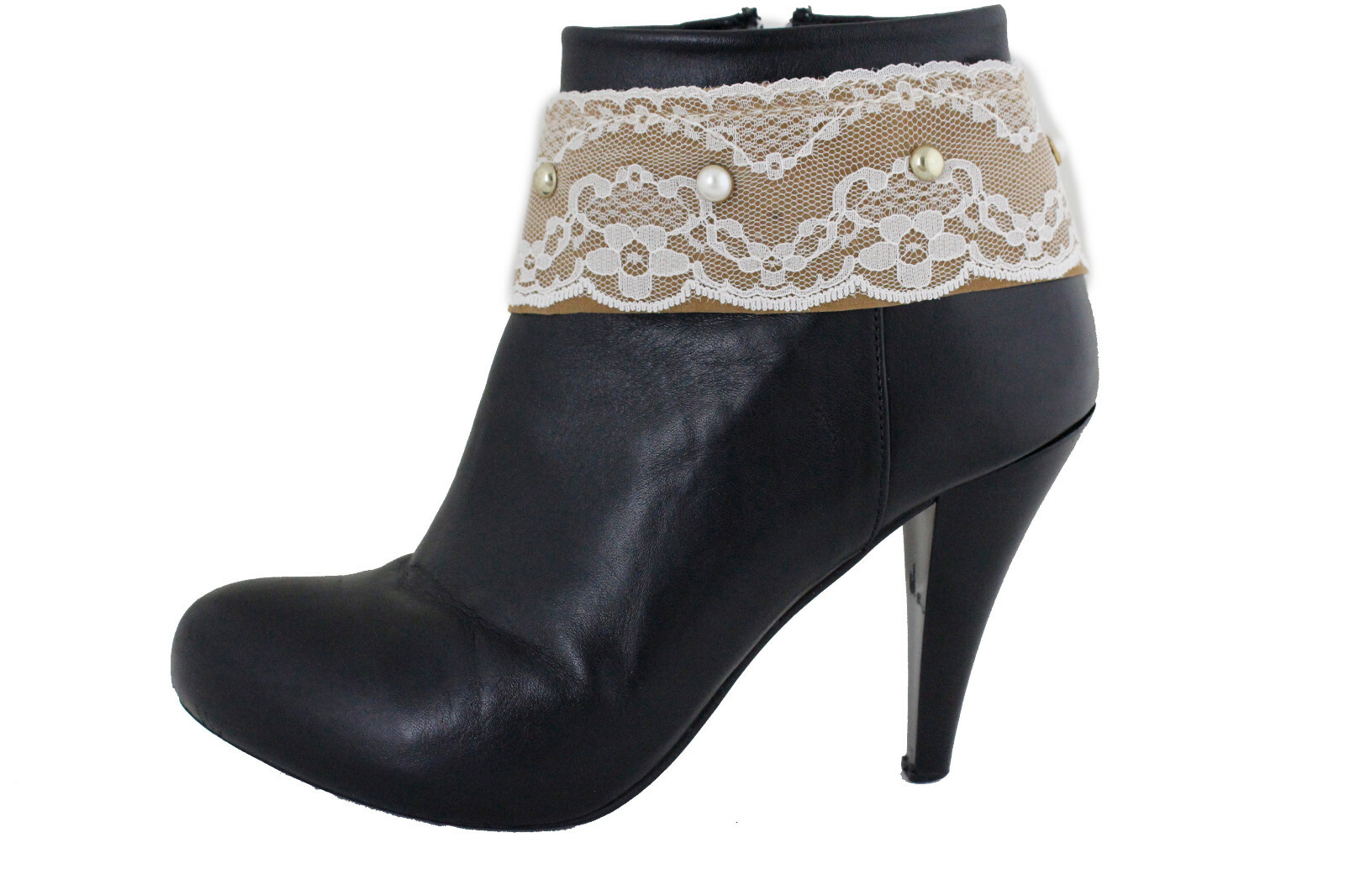 Women Boho Boot Bracelet Shoe Pearl Beads Beige Strap White Lace Band ...