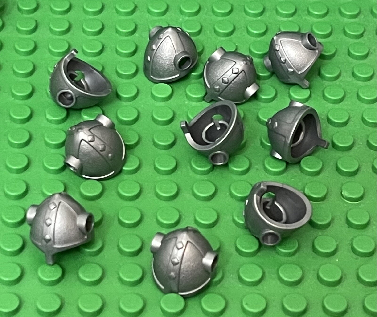 Lego 10 Pieces Viking Mini Figures Flat Silver Helmet with Side Holes ...