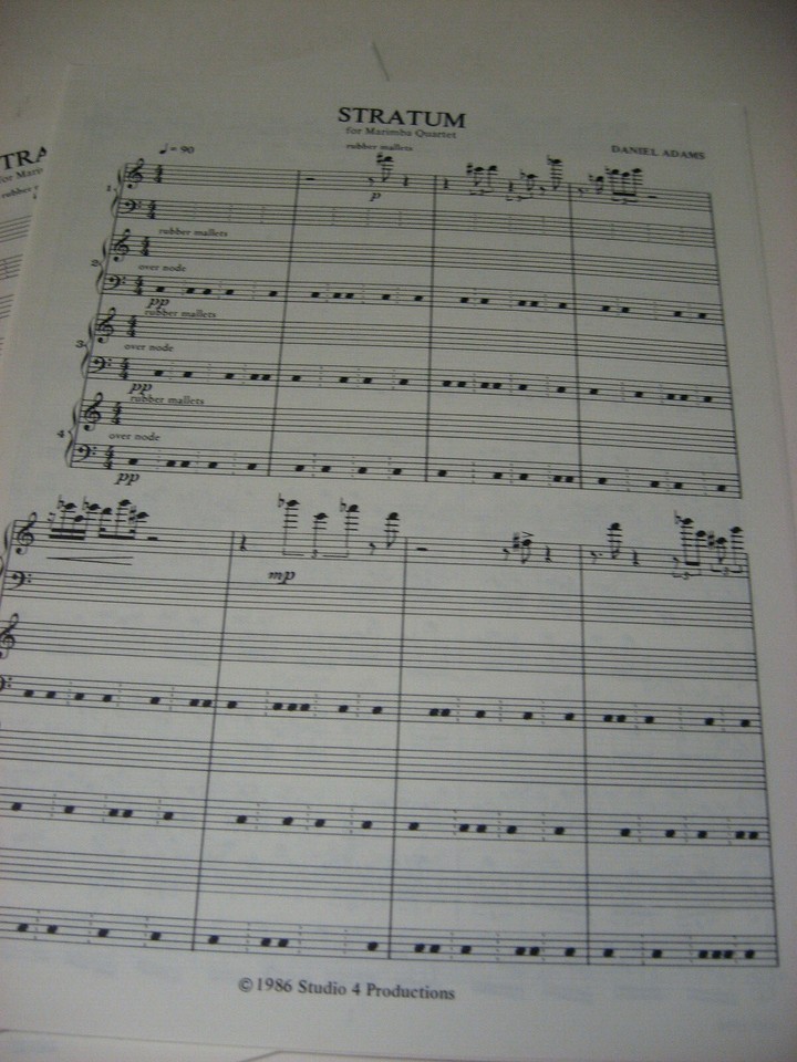 Daniel Adams Stratum for Marimba Quartet Sheet Music Studio 4 ...