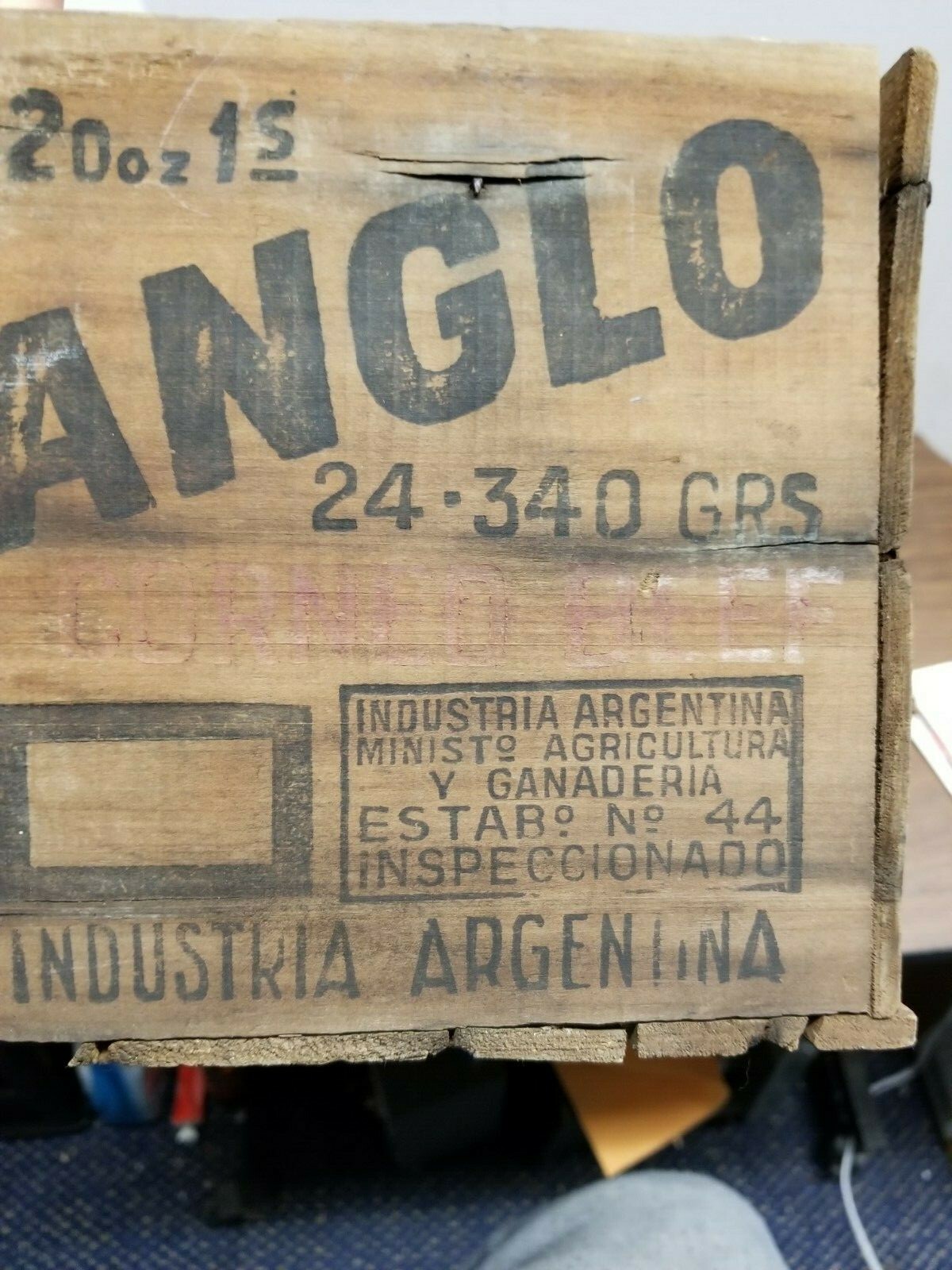 1950's Anglo Corned Beef Wood Box Crate Argentine Wooden Industria ...