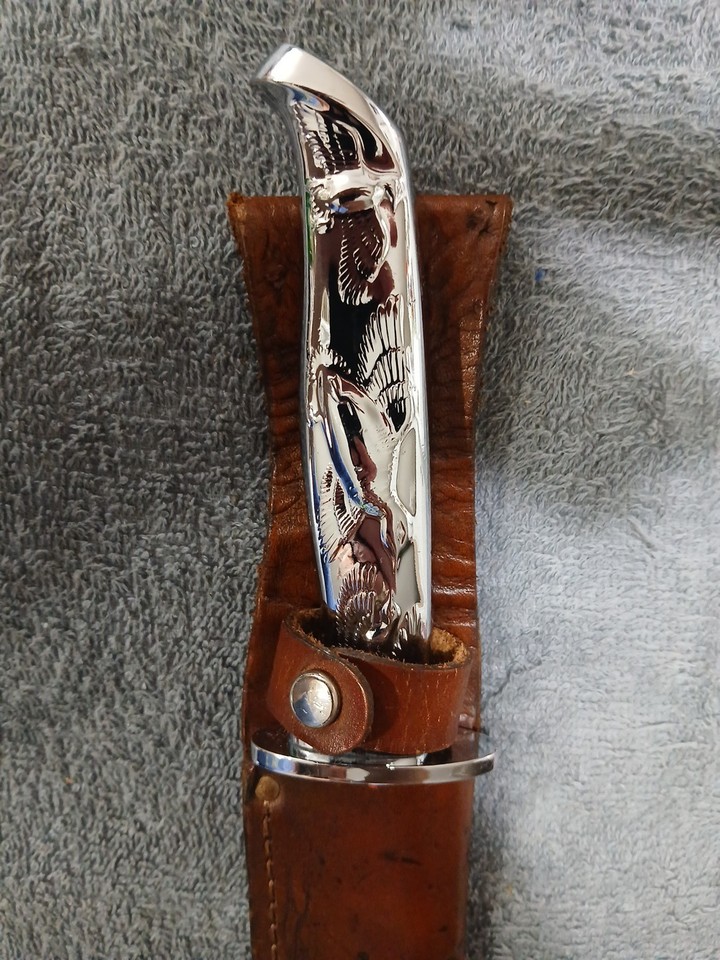 VINTAGE CARVEL HALL Stainless Hunting Knife w/ Leather Sheath MADE IN U ...