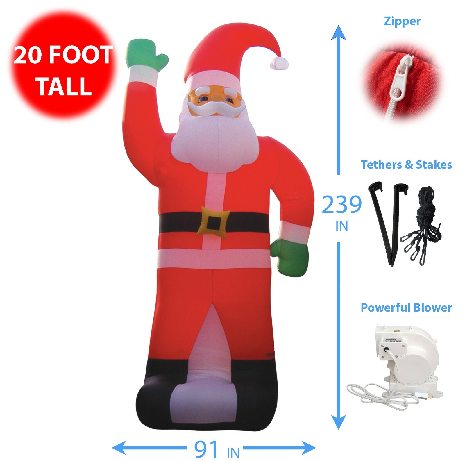 20 FOOT Tall JUMBO Christmas Inflatable Santa Claus Air Blown Outdoor ...