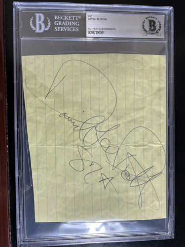 DAVID LEE ROTH AUTOGRAPH AUTO 1987 SLABBED BY BECKETT 6"X 9" VAN HALEN ...