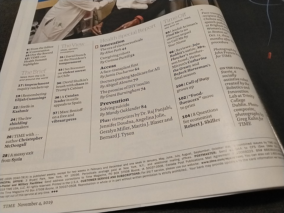 Time Magazine DOUBLE ISSUE November 4, 2019. Health Innovation Issue | eBay
