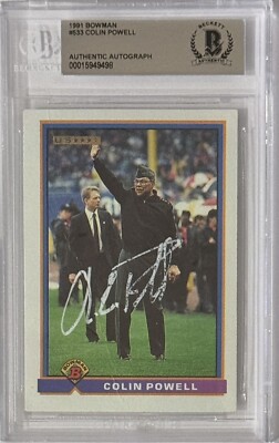 1991 BOWMAN GENERAL COLIN POWELL SIGNED AUTOGRAPH BAS BGS Beckett ...