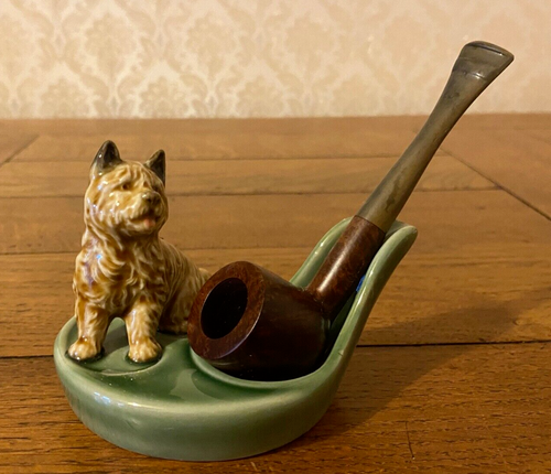Vintage Wade Pottery Green Pipe Stand Rest with Scottie Dog and Briar ...