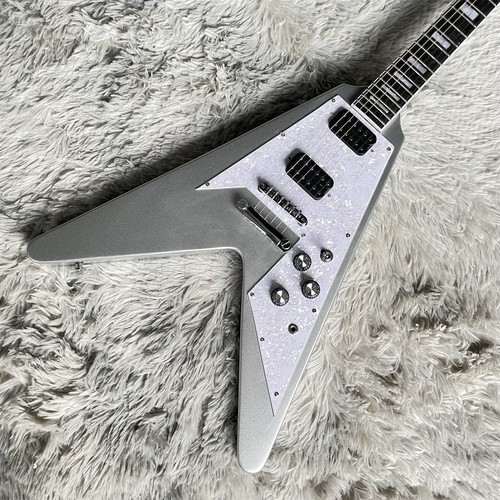 Custom Silver Flying V Electric Guitar Mahogany Body&Neck HPL Fretboard ...