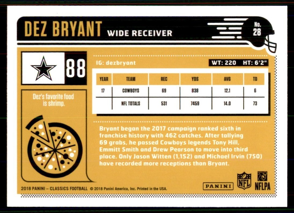 2018 Panini Classics Dez Bryant Dallas Cowboys #28 NFL Football Card | eBay