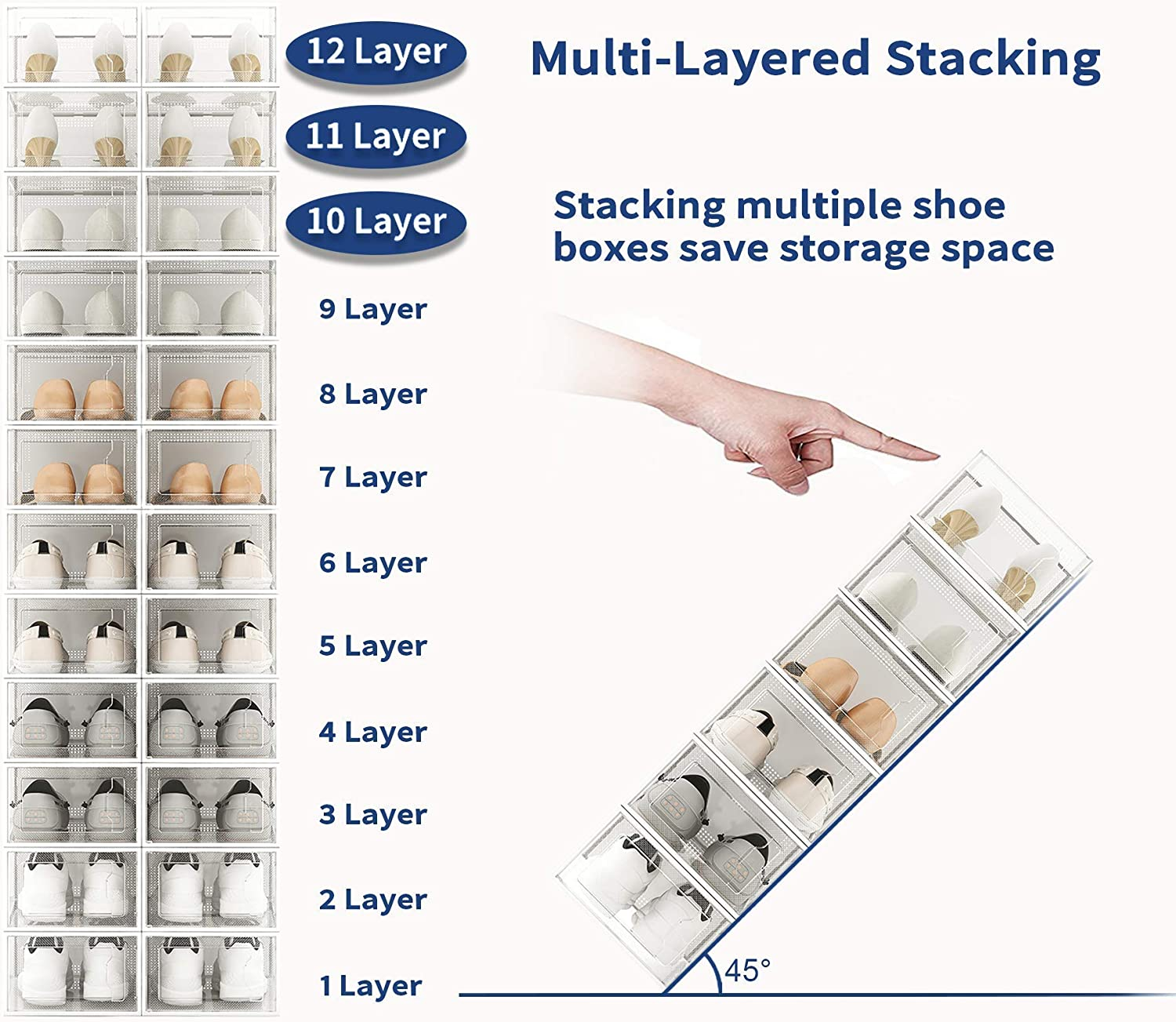 SEESPRING 12 Pack Shoe Storage Box, Clear Plastic Stackable Shoe ...