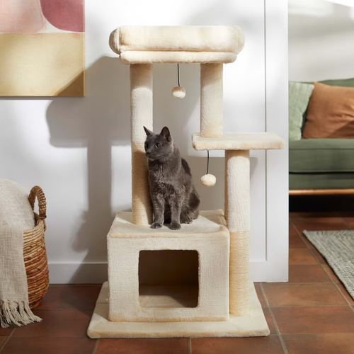 40-in Faux Fur Cat Tree & Condo Cream | eBay