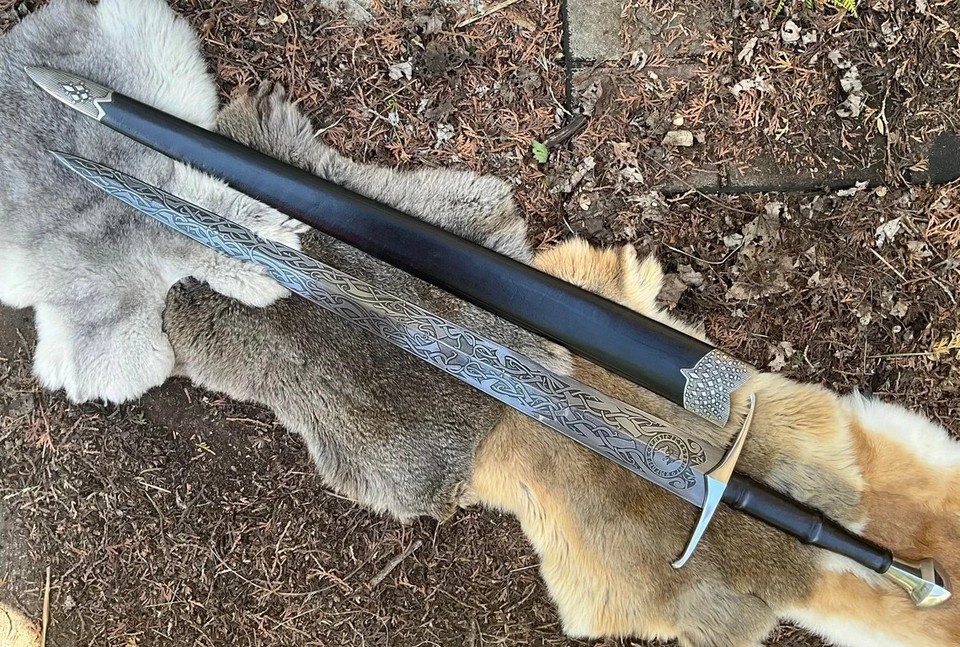 Norse Wolf Sword Engraved Wolves Celtic Knots Elder Futhark Runes ...