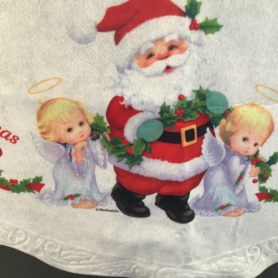 Vintage Morehead Felt Embossed Tree Skirt Uncut 34" Santa & Angels ...