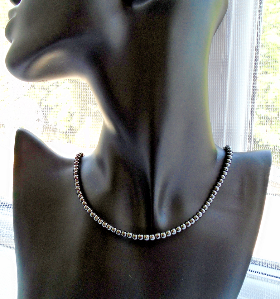 Black Stone Natural Hematite Necklace String Strand Elegant Handmade ...