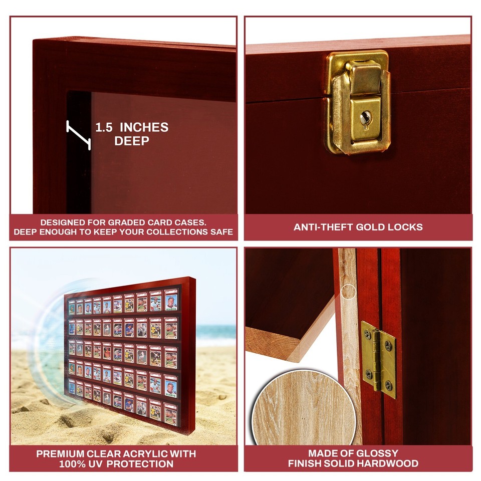 Baseball Card Display Case Sports Card Frame Lockable -Holds 50 PSA ...
