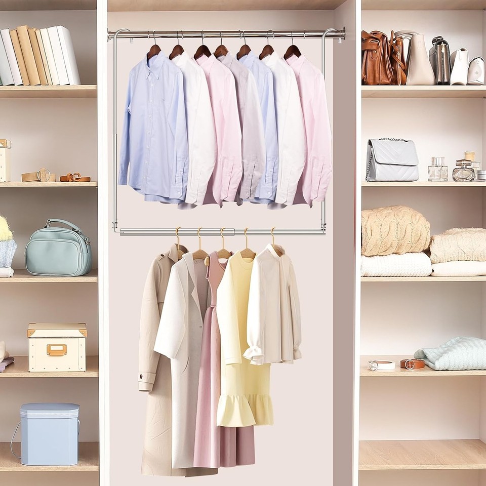 Hanging Closet Rod 2 Pack Adjustable Width and Height Closet Rods for ...