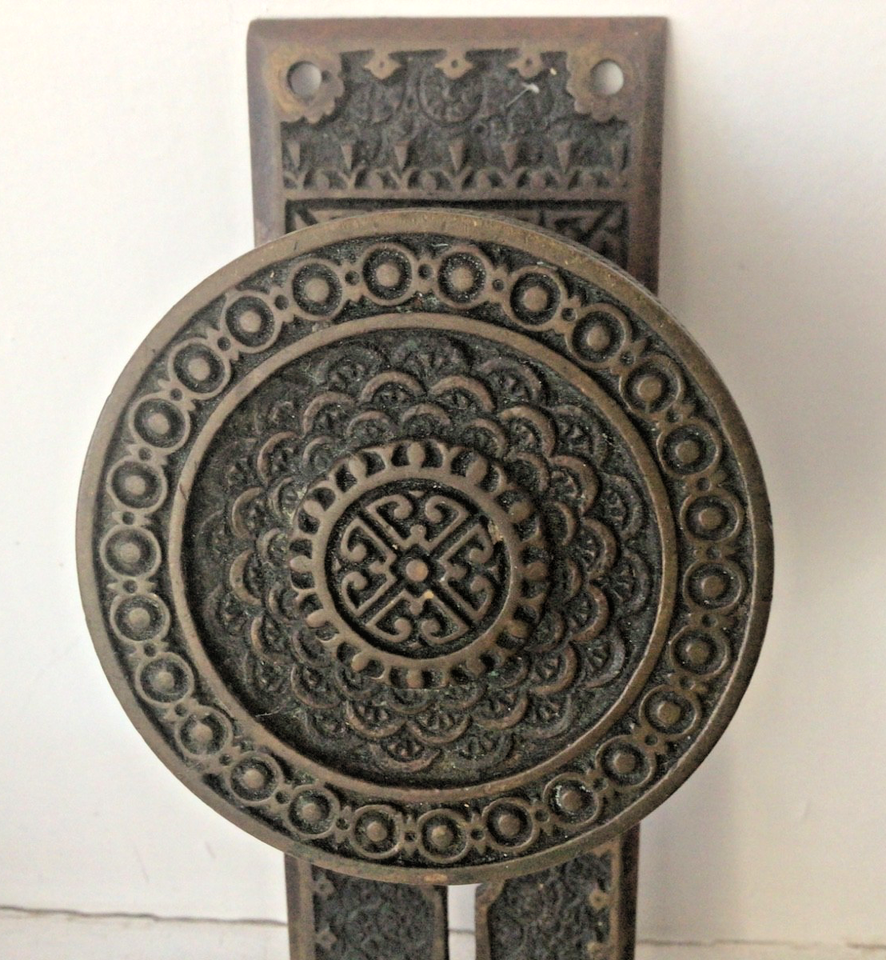 Antique P&F Corbin Brocade patterned doorknob & cast bronze door plate ...