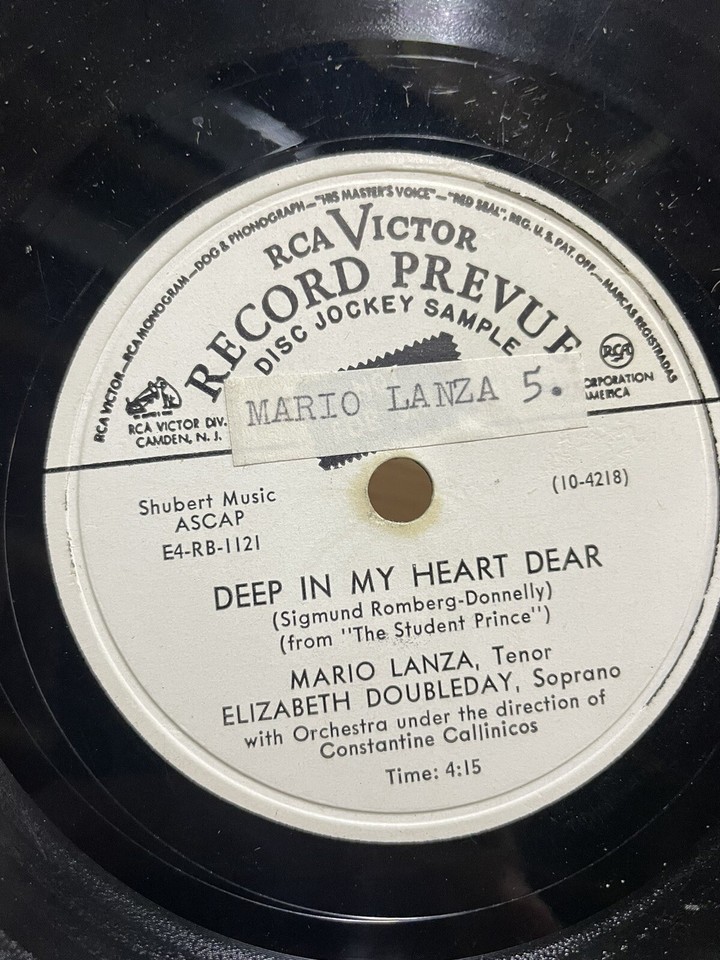 Mario Lanza RCA Victor PROMO White Label Serenade / My Heart Dear ...