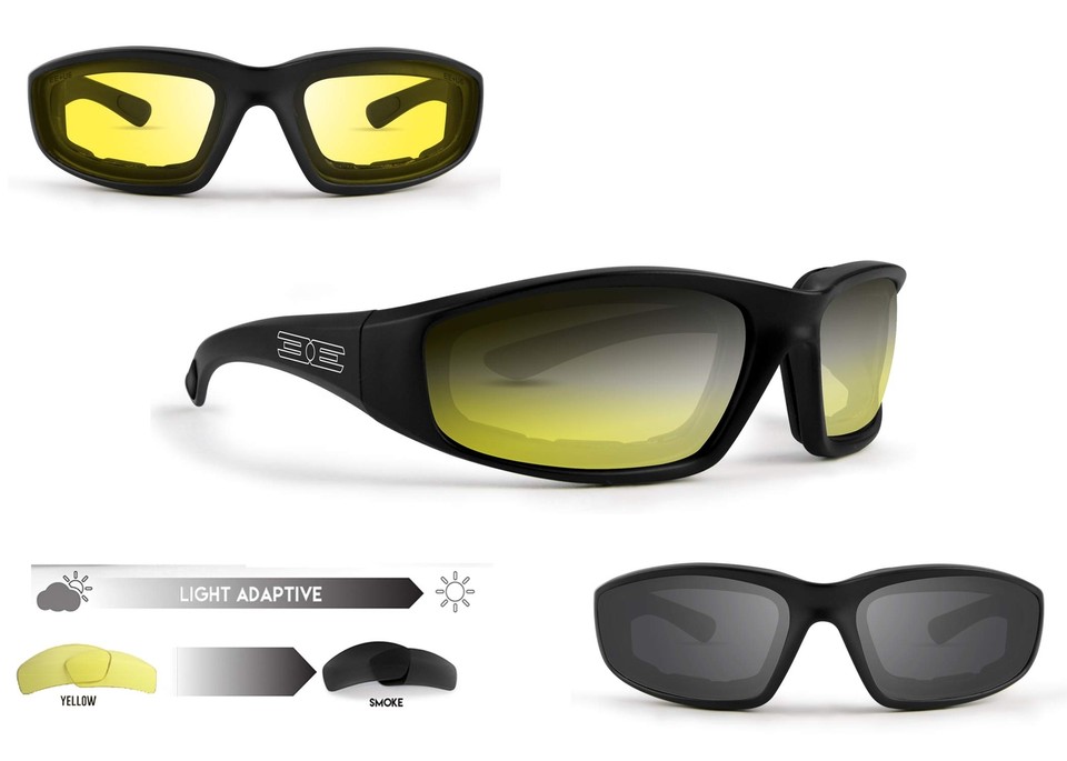 EPOCH Foam Padded Riding Sunglasses Black w/ Yellow to Smoke ...