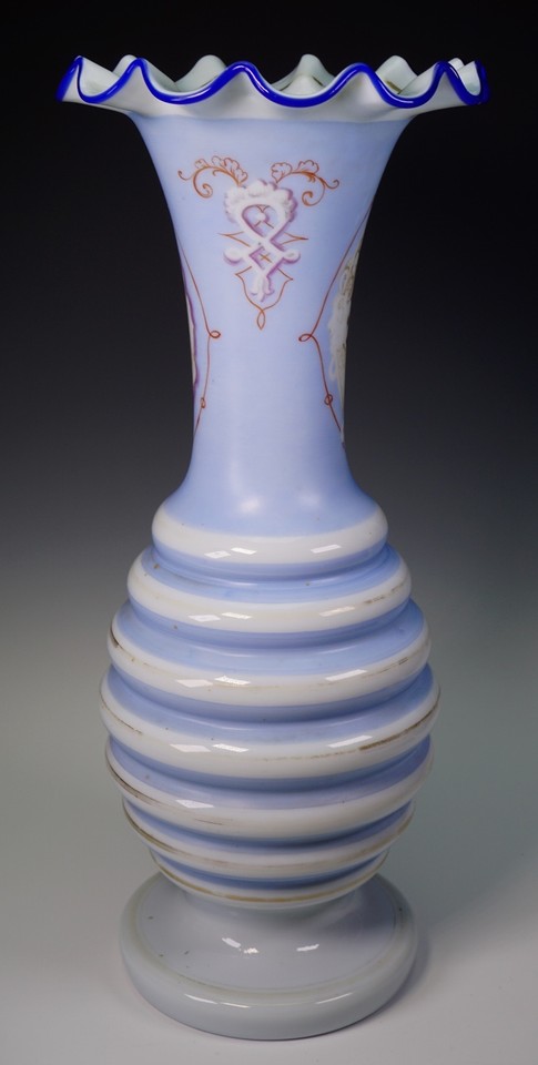 Large Antique Hand Painted Scenic Castle French Opaline Glass Vase - 14 ...