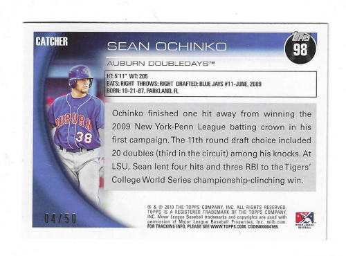 2010 Topps Pro Debut Gold #98 Sean Ochinko 4/50 - NM-MT | eBay