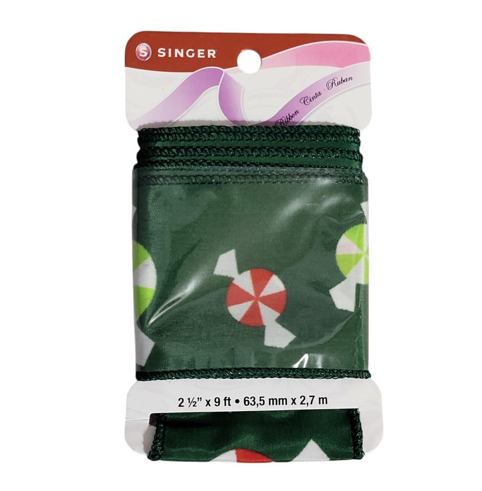 Lot 3 Singer Ribbon Christmas Holiday Green Red Hard Candy 2 1/2" x 9 ...