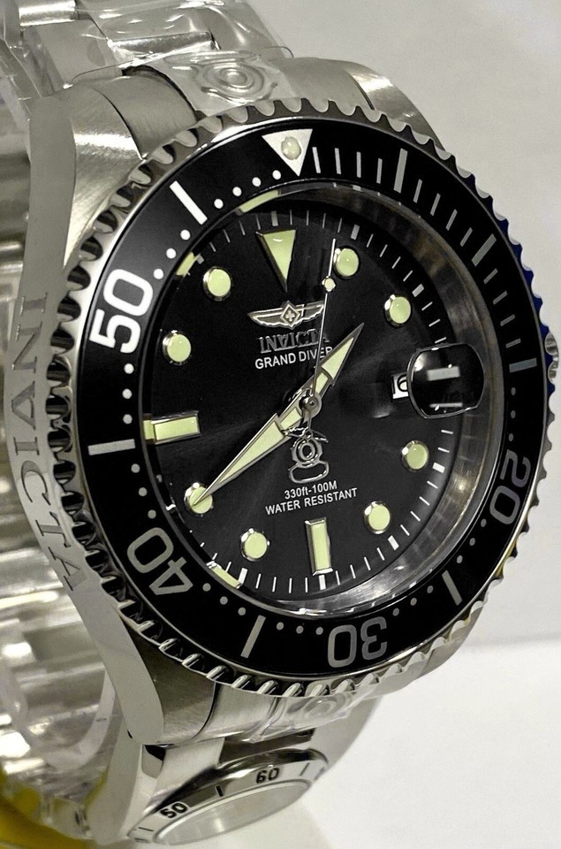Invicta Grand Diver Automatic Dual Time Men's 47mm Black Dial SS Watch ...