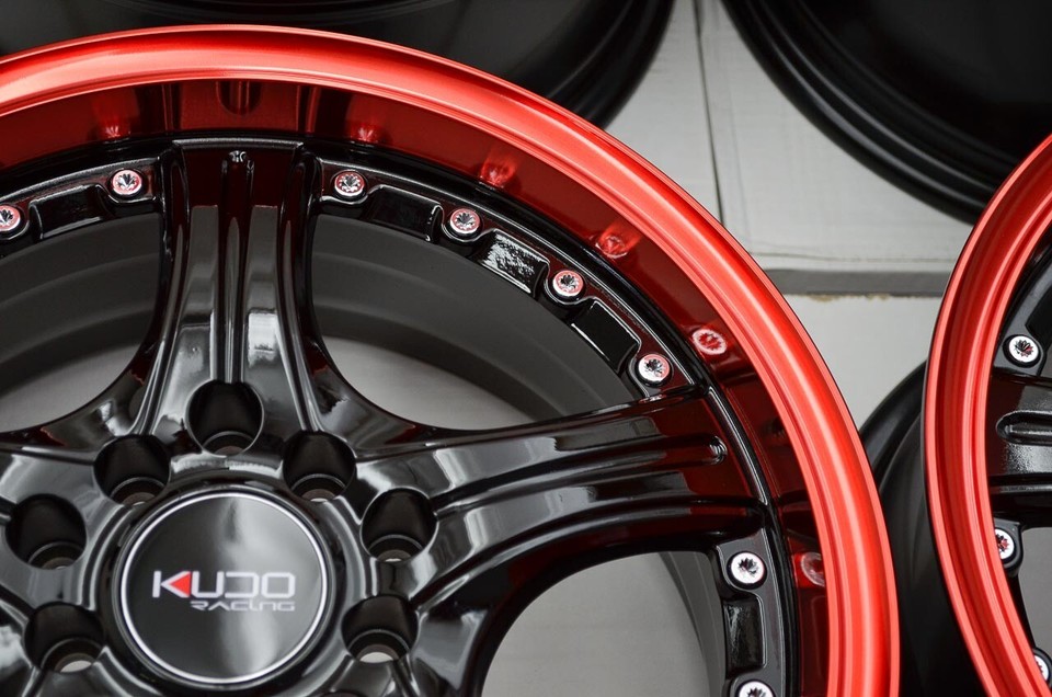 Kudo Racing Utopia 15x6.5 5x100 5x114.3 5x4.5 Black w/Red Oil Lip ...