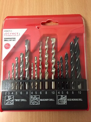 16 Pcs Drill Bit Set Wood Metal Masonry Drivers Combination Set HSS ...