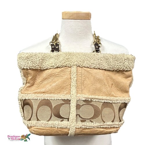 Coach Shoulder Bag Sheepskin Signature Canvas Brown Leather Double ...