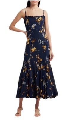 Reformation Lilibet Floral Ruffle Navy Midi Dress Women Sz 10 Bnwt