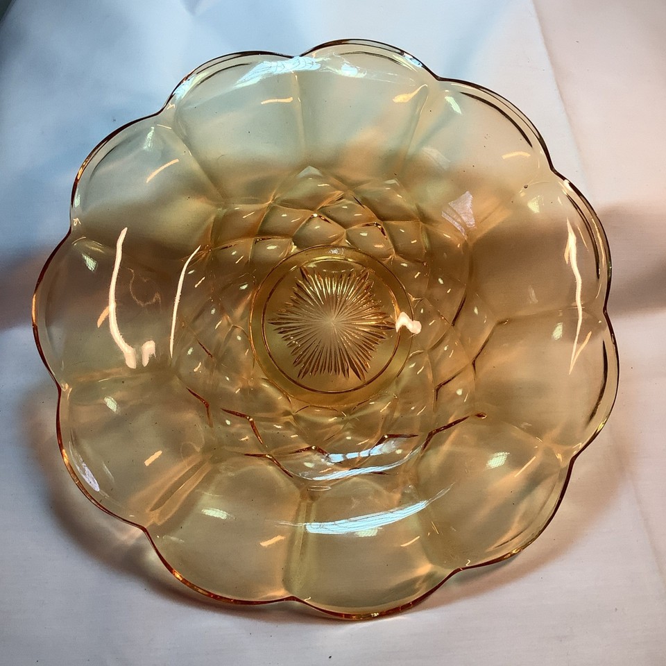 Depression Glass Amber Starburst Rolled Scalloped Edge Serving Plate ...