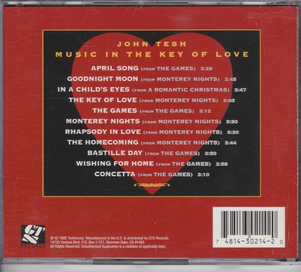 John Tesh CD Music in the Key of Love 11 Titles 1992 | eBay