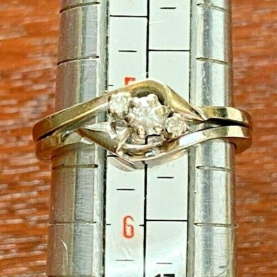 14k White Gold STARFIRE 3 Diamond Wedding Engagement Ring Band Set Sz 5 ...