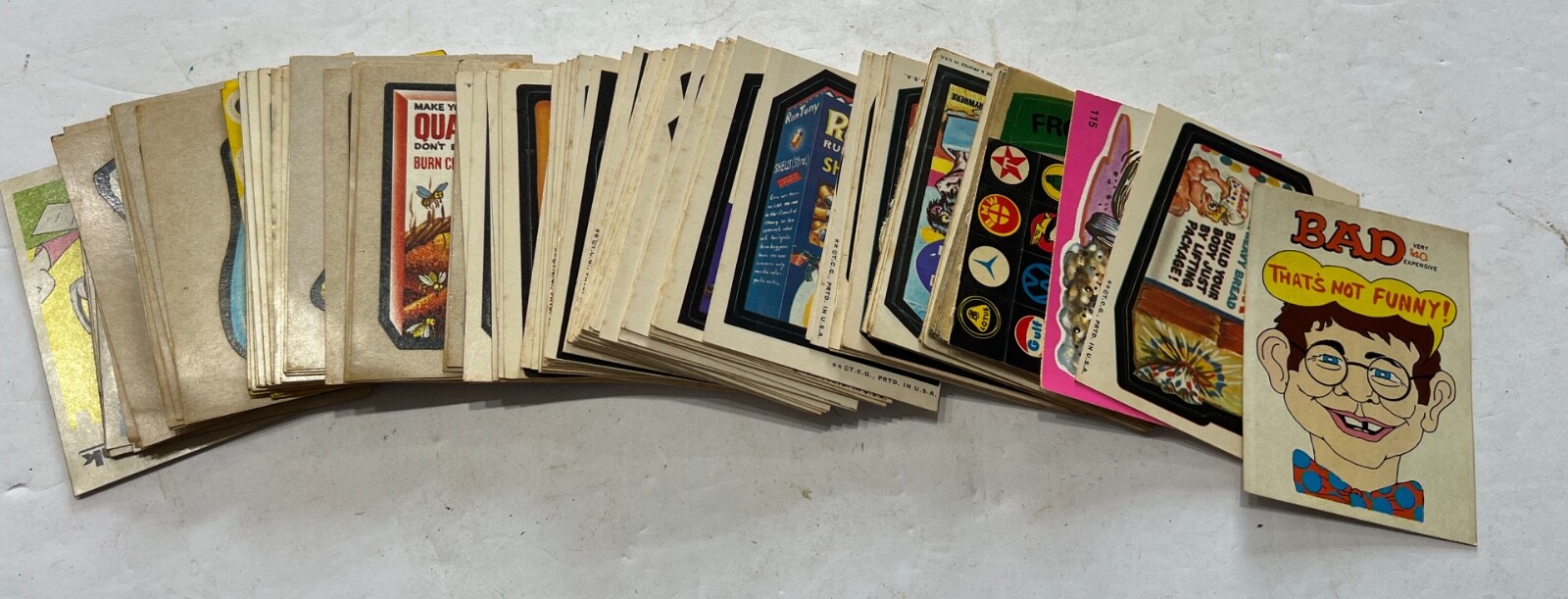 109 vintage WACKY TRADING CARDS 1970's? variety UNUSED stickers T.C.G ...