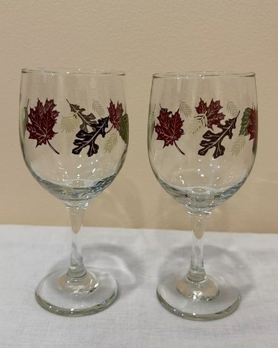 Autumn Water Goblets Glasses Set Of 2 Fall Leaves 12 Ounces Stemware ...