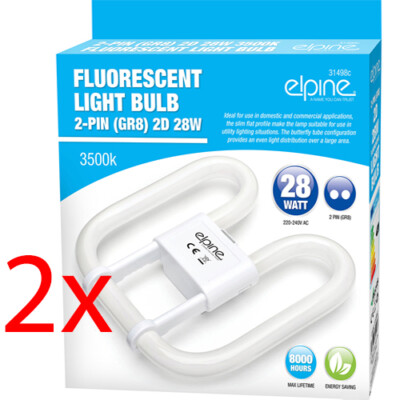 2 X FLUORESCENT LIGHT BULB 2 PIN ENERGY SAVING 28W SLIM LAMP TUBE 2D ...