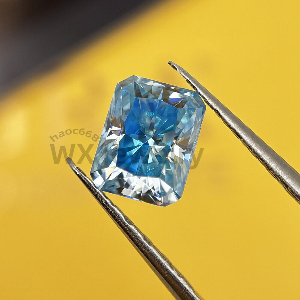 Moissanite Loose Stone Sea Blue Color Radiant Cut VVS1 Gemstone ...