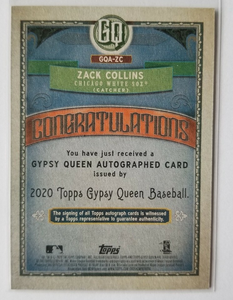 2020 Topps Gypsy Queen Zack Collins Autographed Card GQA-ZC Chicago ...
