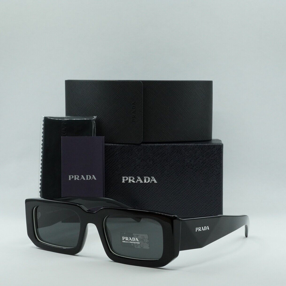 PRADA PR 06YS 09Q5S0 Men's Rectangular Sunglasses Black for sale online ...