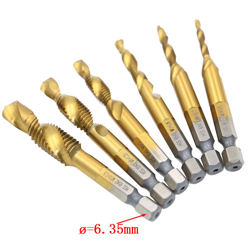 6PCS Titanium Plating Hex Shank Screw Thread Drill Bits Set Compound ...