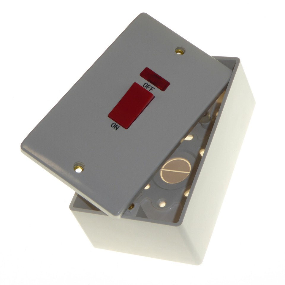 45A Cooker Oven Switch Socket Electrical 45 Amp 1G 2G + 47mm BACK BOX ...