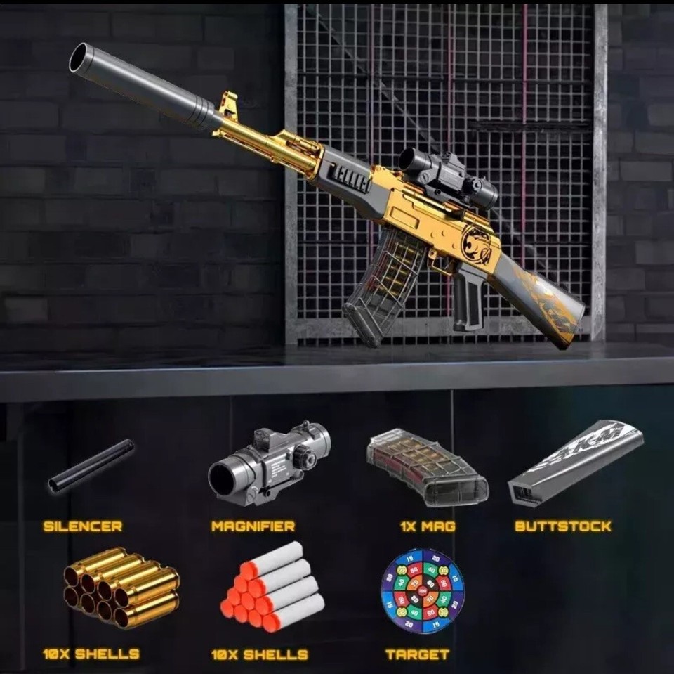 Gold 83cm AK-47 Toy Gun Set Rifle Soft Bullet Blasters Gun Foam Shell ...